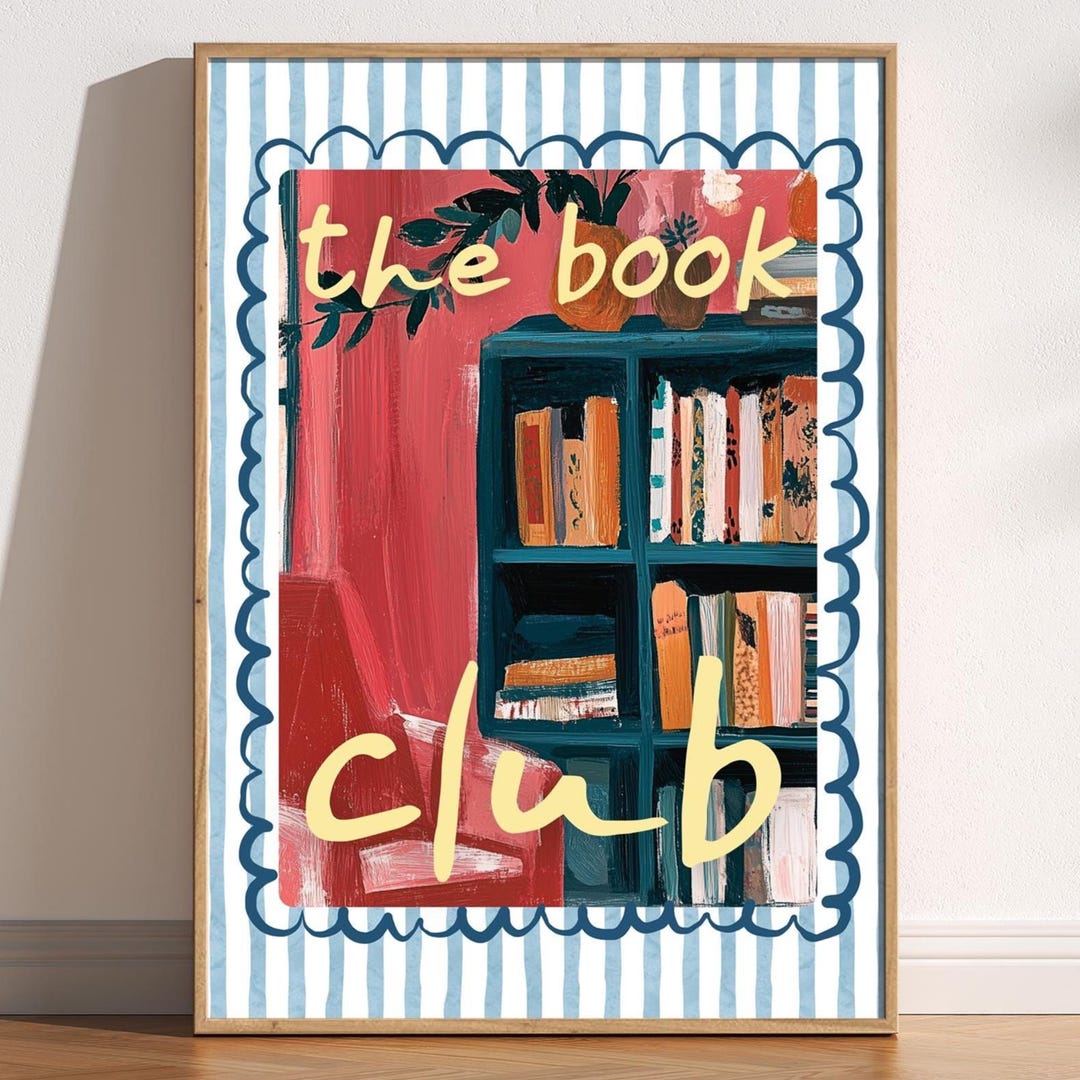 The Book Club Print, Artsy Hand Painted Book Print, Cosy Reading Nook ...