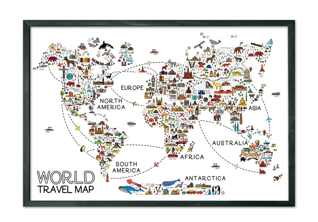 World Travel Map Scandi Countries Continents World - Etsy UK