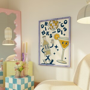 Drinks and Disco Retro Character Disco Ball and Cocktail Print - Retro ...