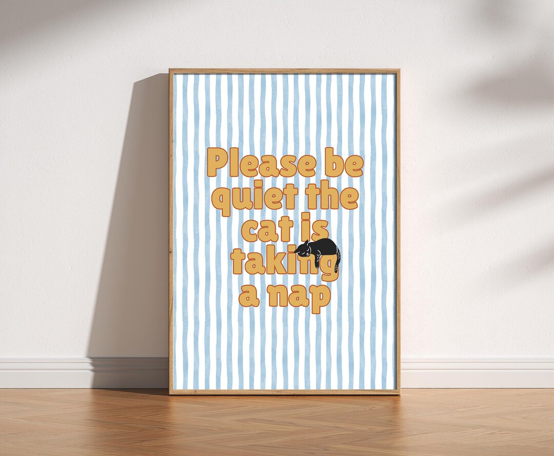 Please Be Quiet Cat Nap Print, Cute Retro Cat Wall Art Poster, Mid ...