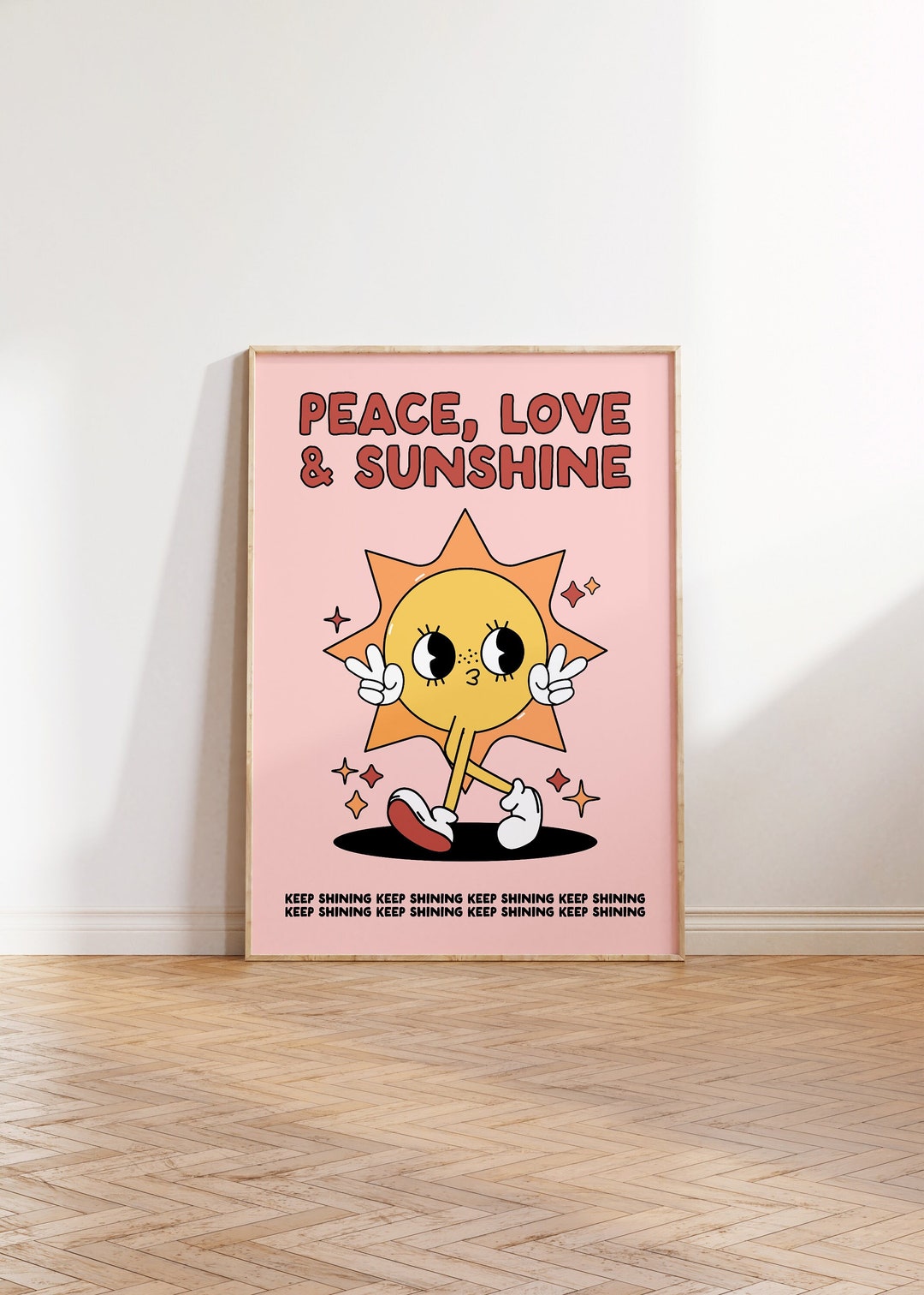 Retro Sunshine Character Peace, Love and Sunshine - Keep Shining, Retro ...