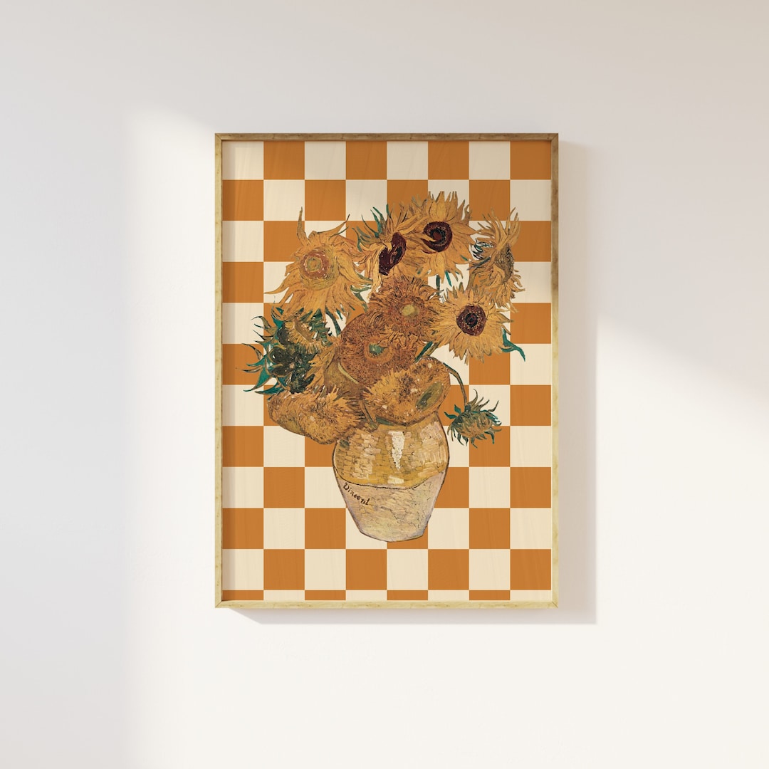 Vincent Van Gogh Sunflowers Checkerboard Print - Burnt Orange ...