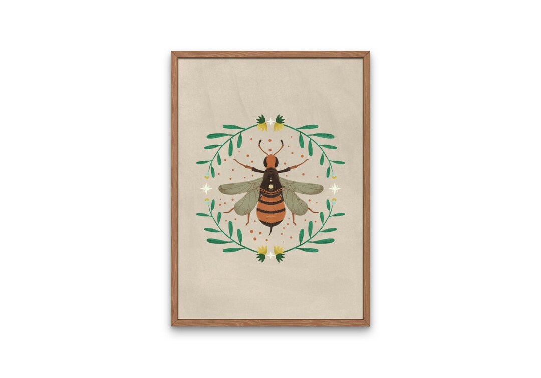 Folk Bumble Bee Print - Honey Bee Decor, Save the Bee's, Mystical ...