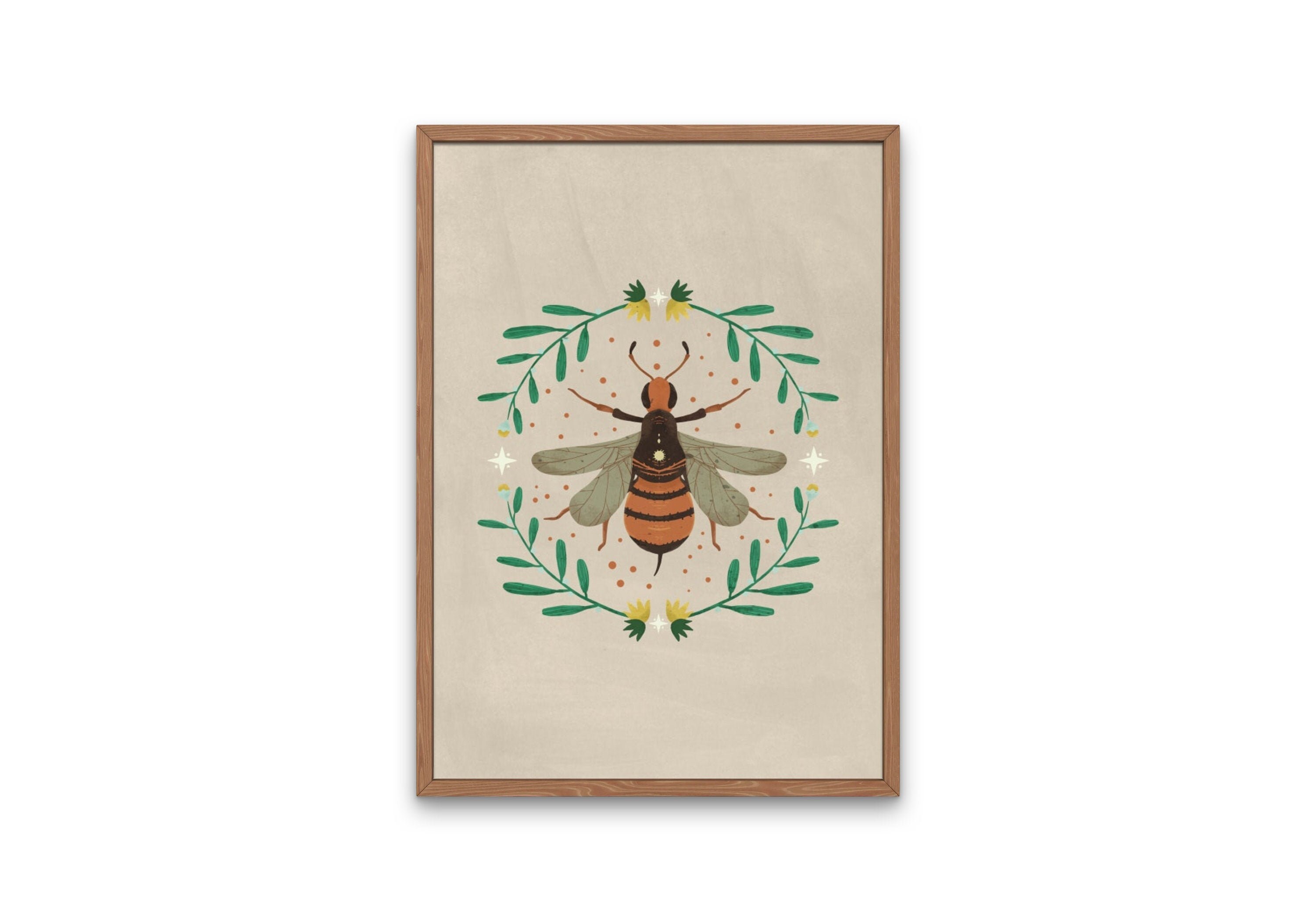 Folk Bumble Bee Print Honey Bee Decor Save The Bee's | Etsy