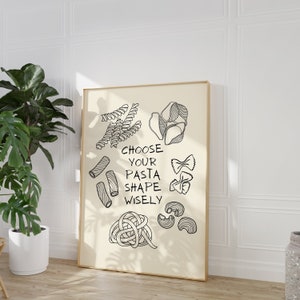 Retro Pasta Sketch Print - Minimalist Retro Pasta, Fun Kitchen Dining ...