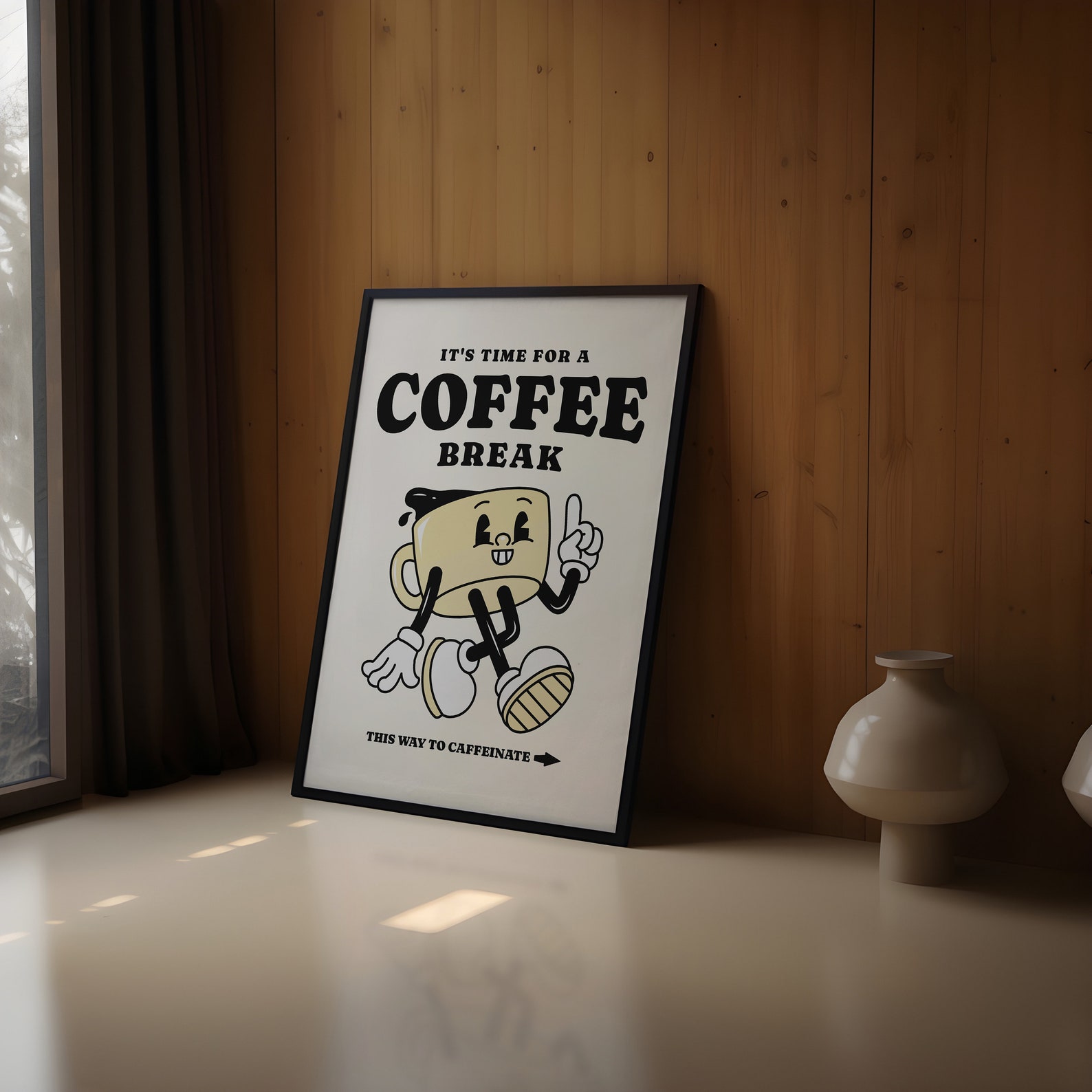 Time for A Coffee Break Retro Mascot Character Kitchen Print - Funky ...