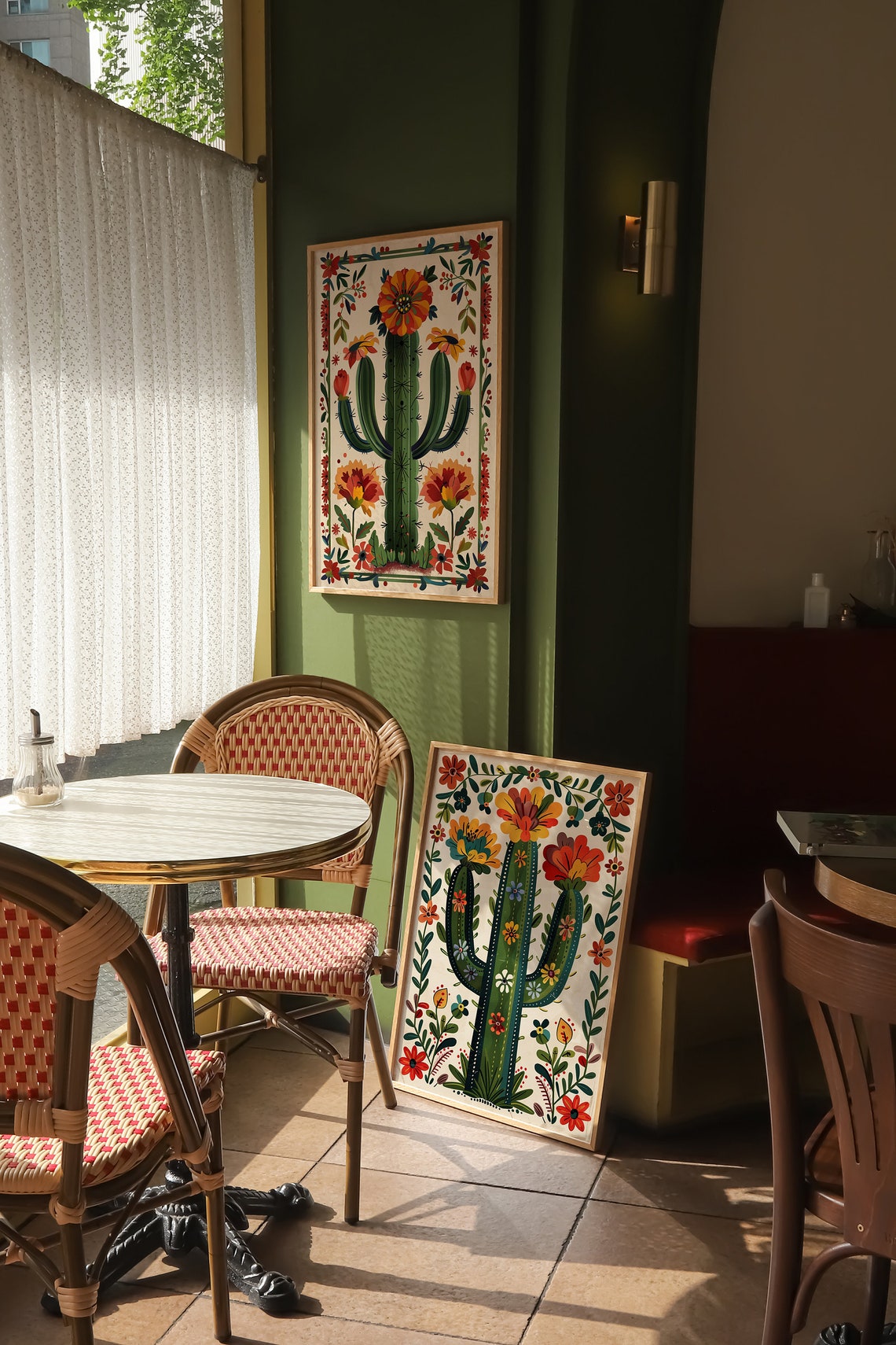 Mexican Cactus Set of 2 Prints, Colourful Traditional Folk Mexican ...