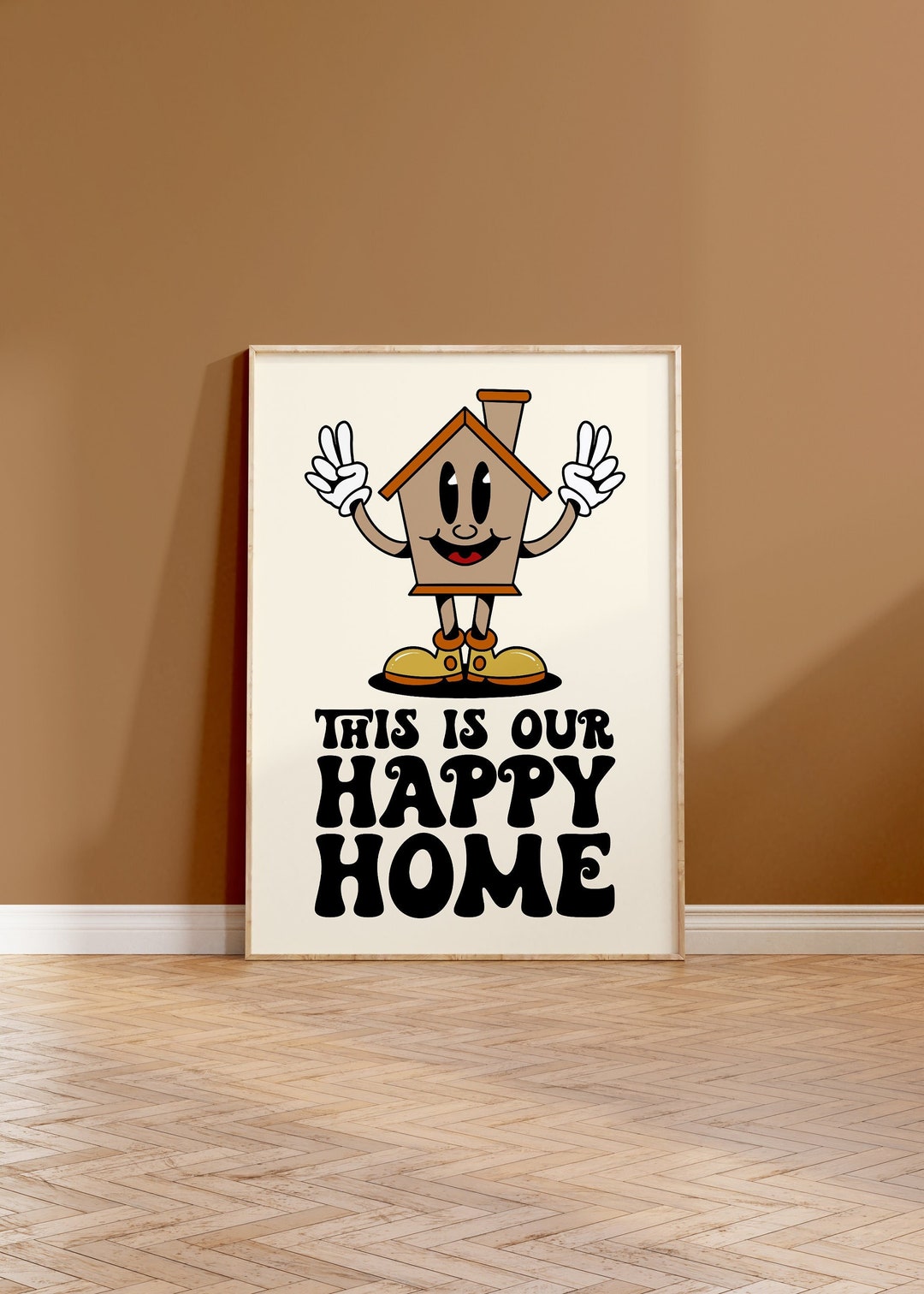 Happy Home House Retro Character Print - 60s 70s Fun Retro Poster ...