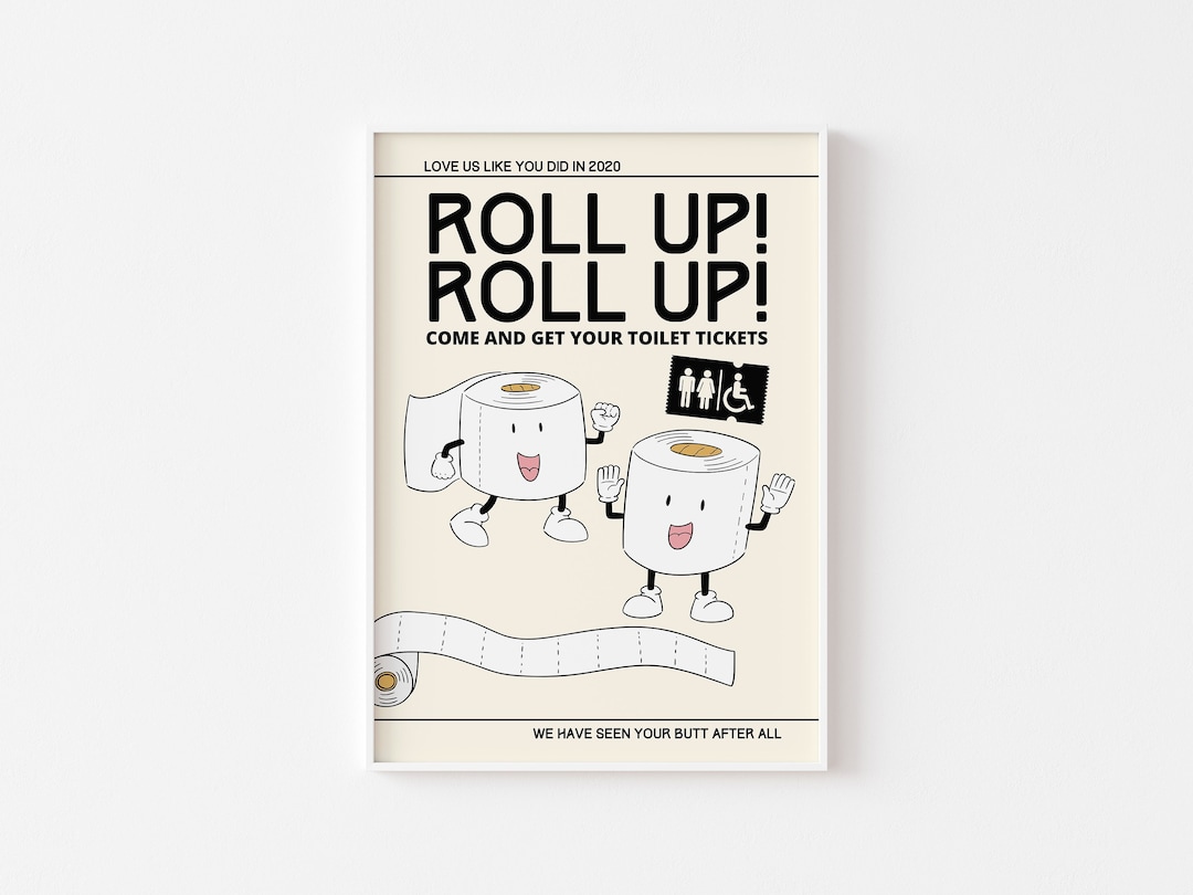 Roll up Toilet Paper Retro Character Print - Fun Bathroom Print, Retro ...