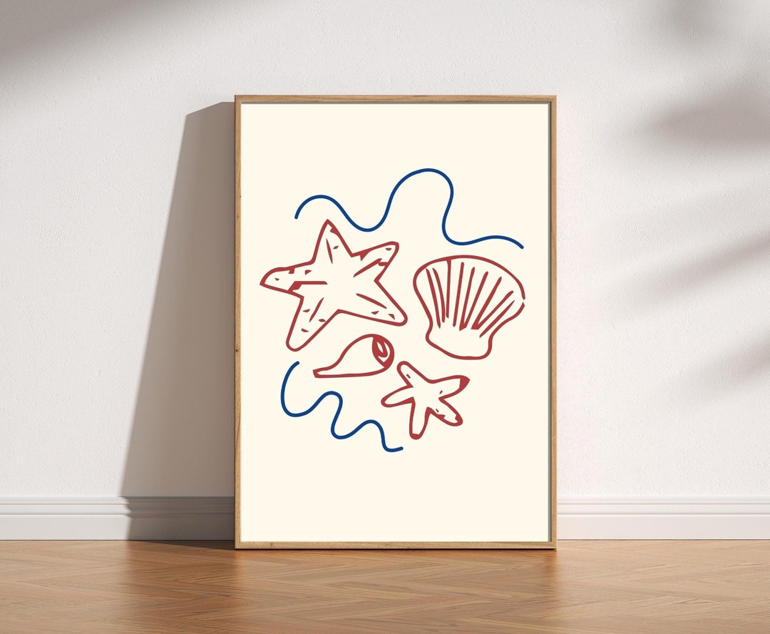 Coastal Sea Shells Print: Minimalist Nautical Doodle Art - Etsy