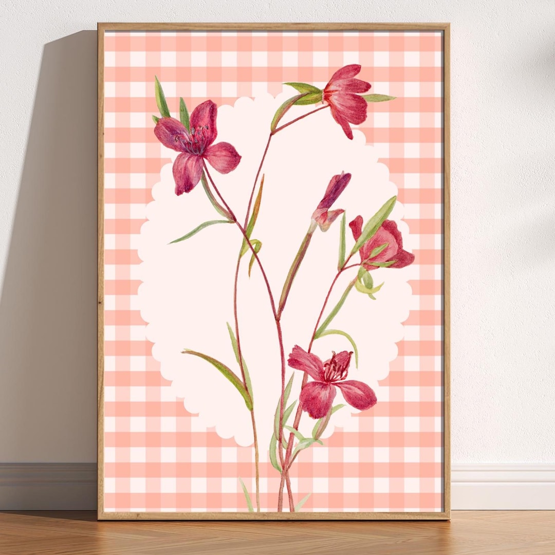Floral Gingham Print: Vintage Cottagecore Wall Art - Etsy