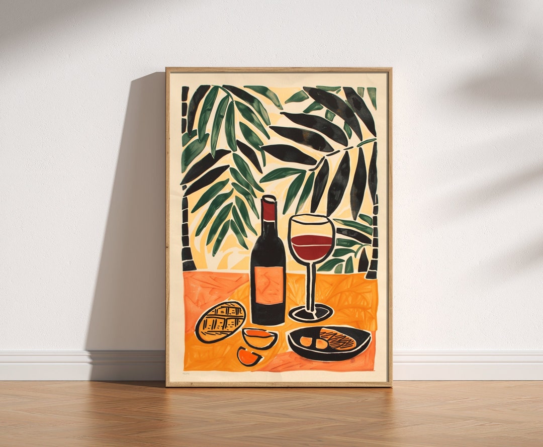 Wine Bottle Wine Glass Matisse Print, Matisse Style Kitchen Art ...