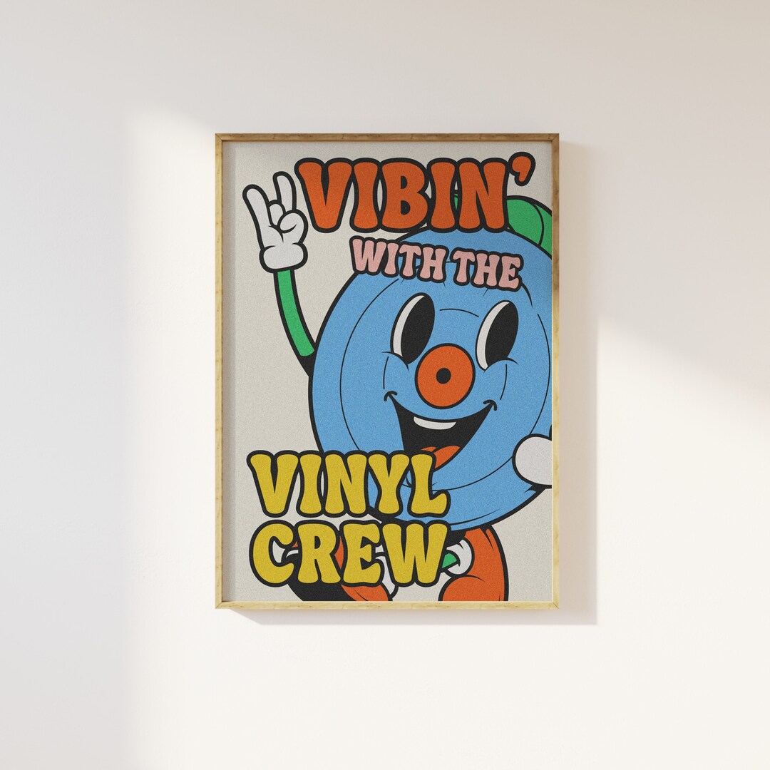 Vinyl Record Retro Character Print - Fun Music Mascot Cartoon Poster ...