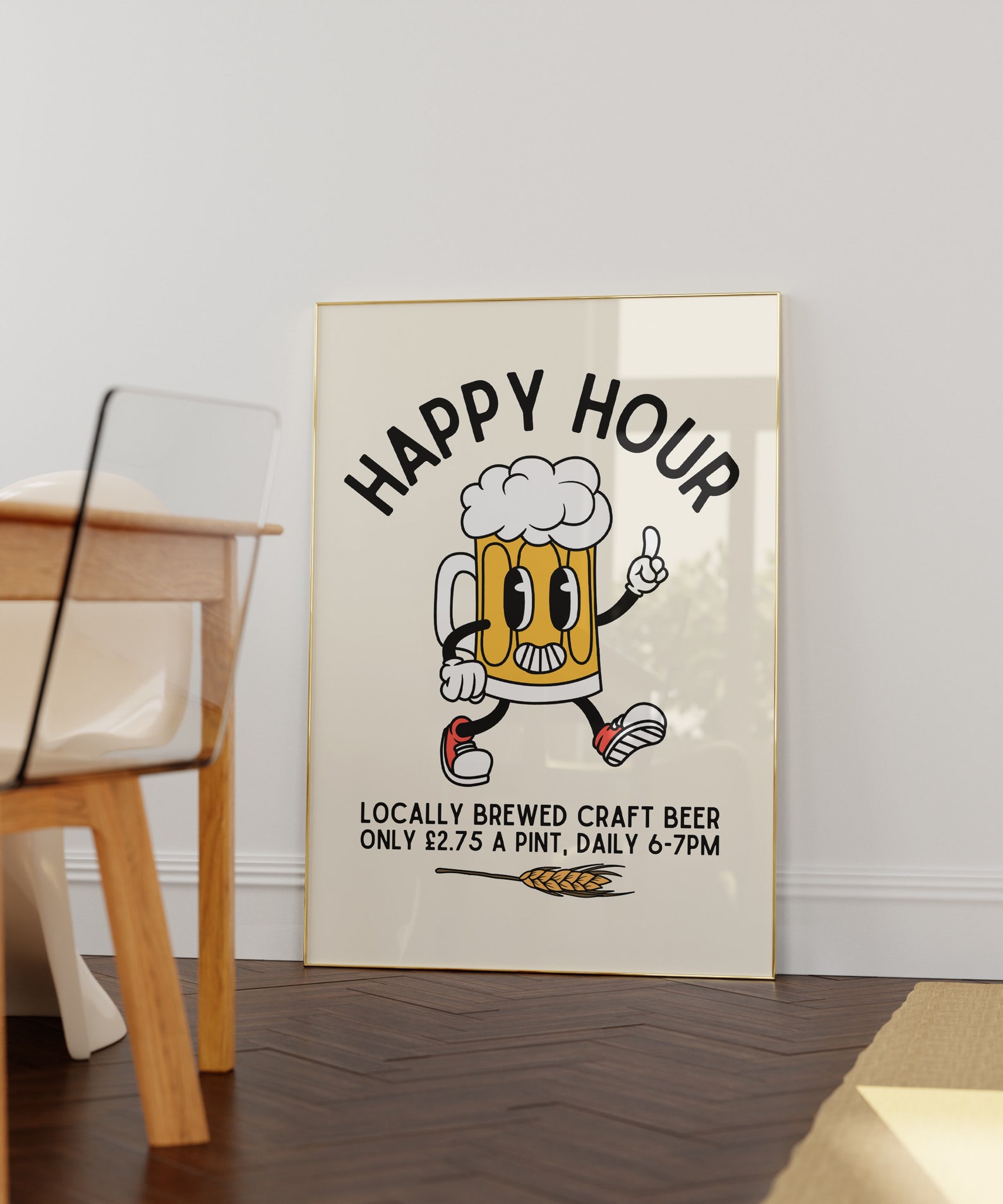 Happy Hour Craft Beer Retro Character Print - Fun Kitchen Print, Pint ...