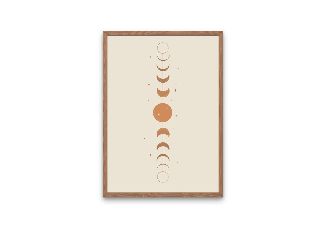 Neutral Moon Phases Boho Print Minimalist, Lunar Cycle, Celestial Wall ...