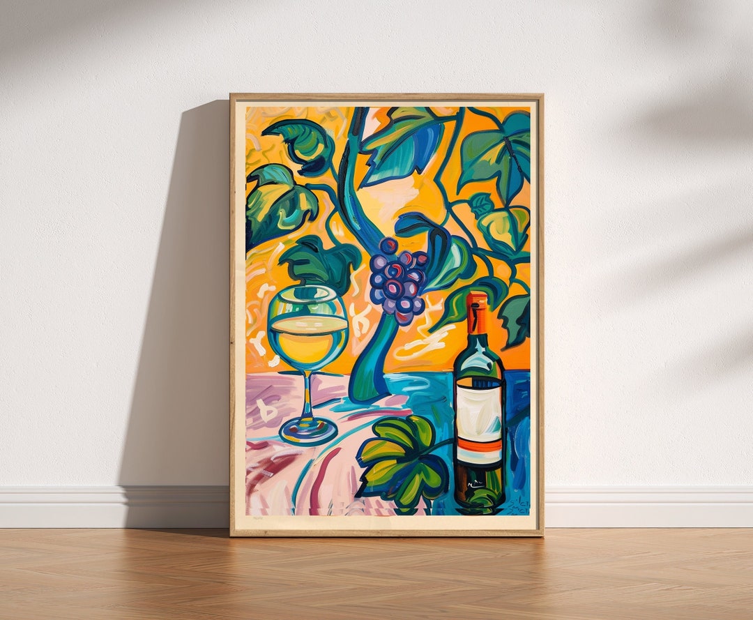 Wine Bottle Wine Glass Matisse Print, Matisse Style Kitchen Art ...