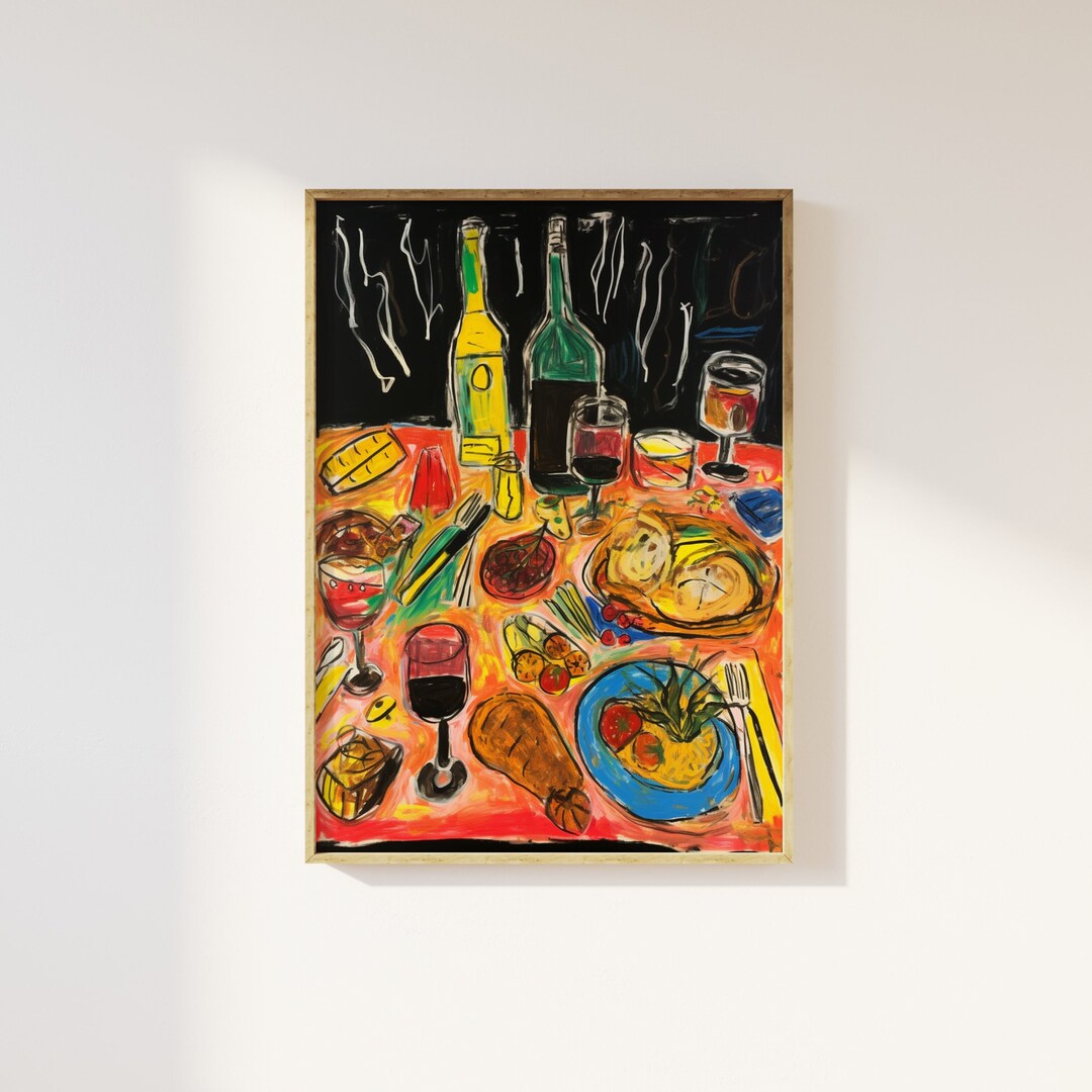 Dinner Table Food Print, Dinner Table Sketch, Foodie Food Illustration ...