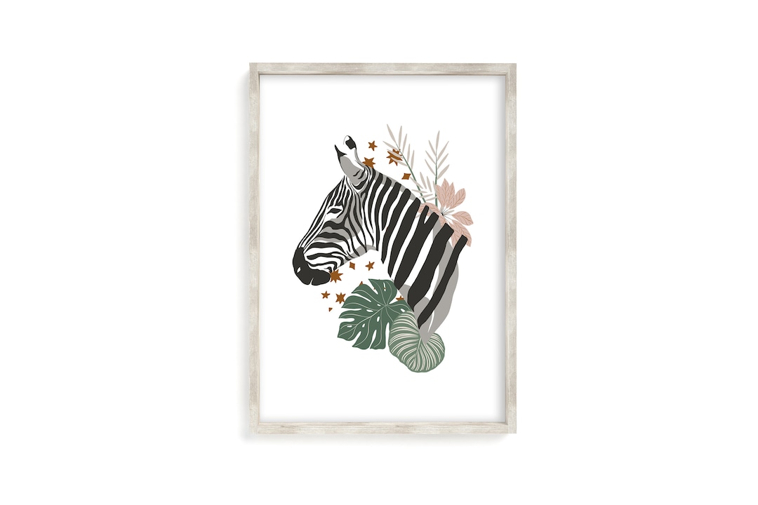 Jungle Zebra Print Tropical Giraffe, Botanical Animal Print, Tropical ...