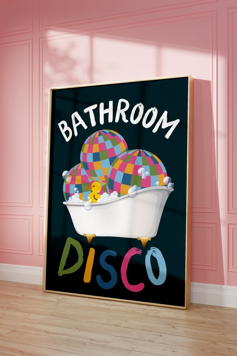 Bathroom Disco Retro Colourful Print - Bathroom Poster, Disco Aesthetic ...