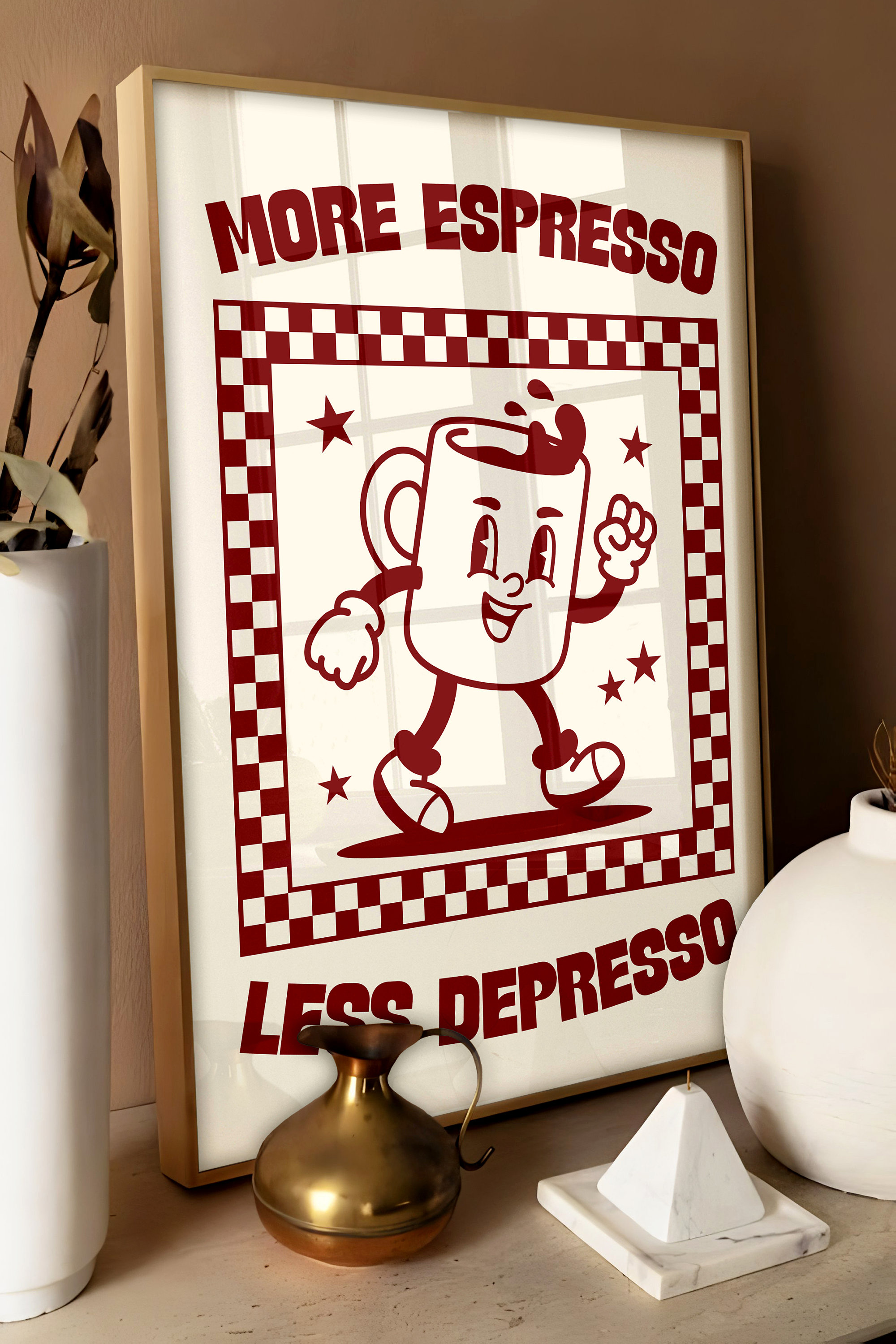 More Espresso Less Depresso Retro Wall Art Print - Retro Character ...
