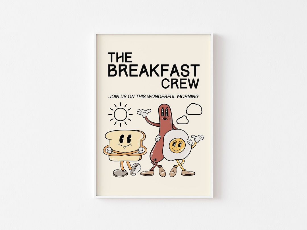 The Breakfast Crew Retro Character Mascot Printable, Fun Kitchen Print ...