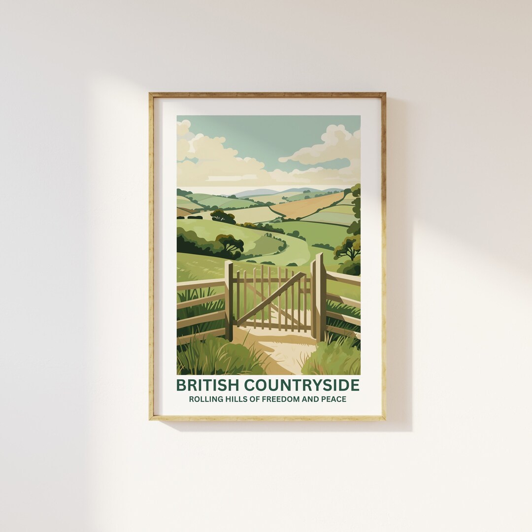 British Countryside Fields Print - Fields Rolling Hills Rural Nature ...