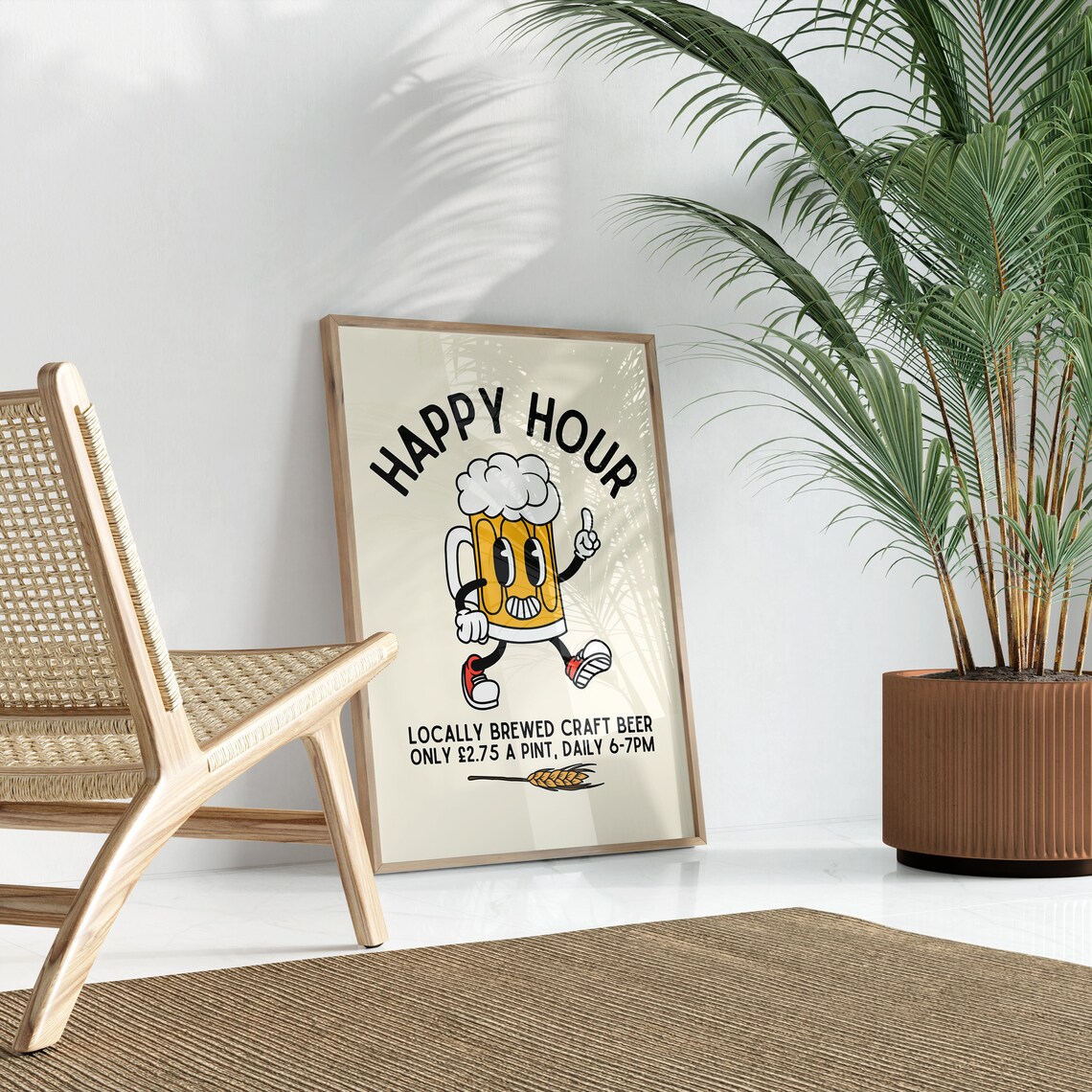 Happy Hour Craft Beer Retro Character Print - Fun Kitchen Print, Pint ...