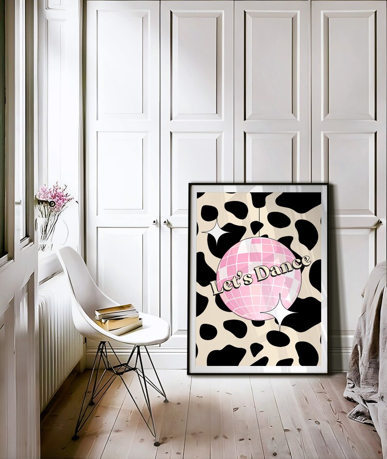 Let's Dance Discoball Cow Print Disco Ball Pink Wall - Etsy