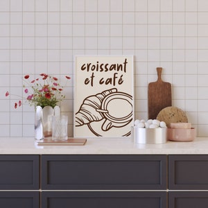 Café Et Croissant French Croissant and Coffee Kitchen Print - Aesthetic ...