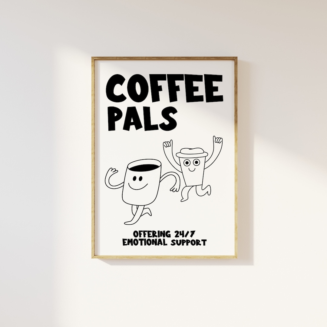 Coffee Pals Fun Illustration Kitchen Print - Aesthetic Kitchen Decor ...