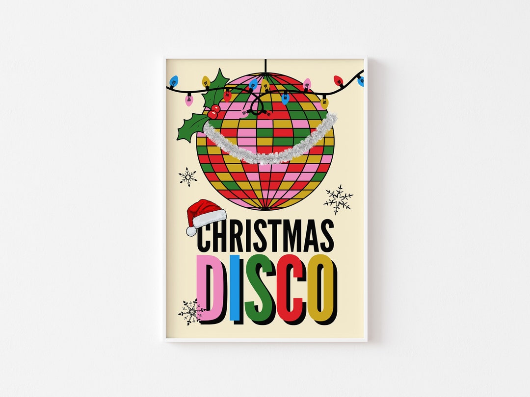 Christmas Disco Print - Fun Christmas Print, Disco Ball, Tinsel, Funky ...