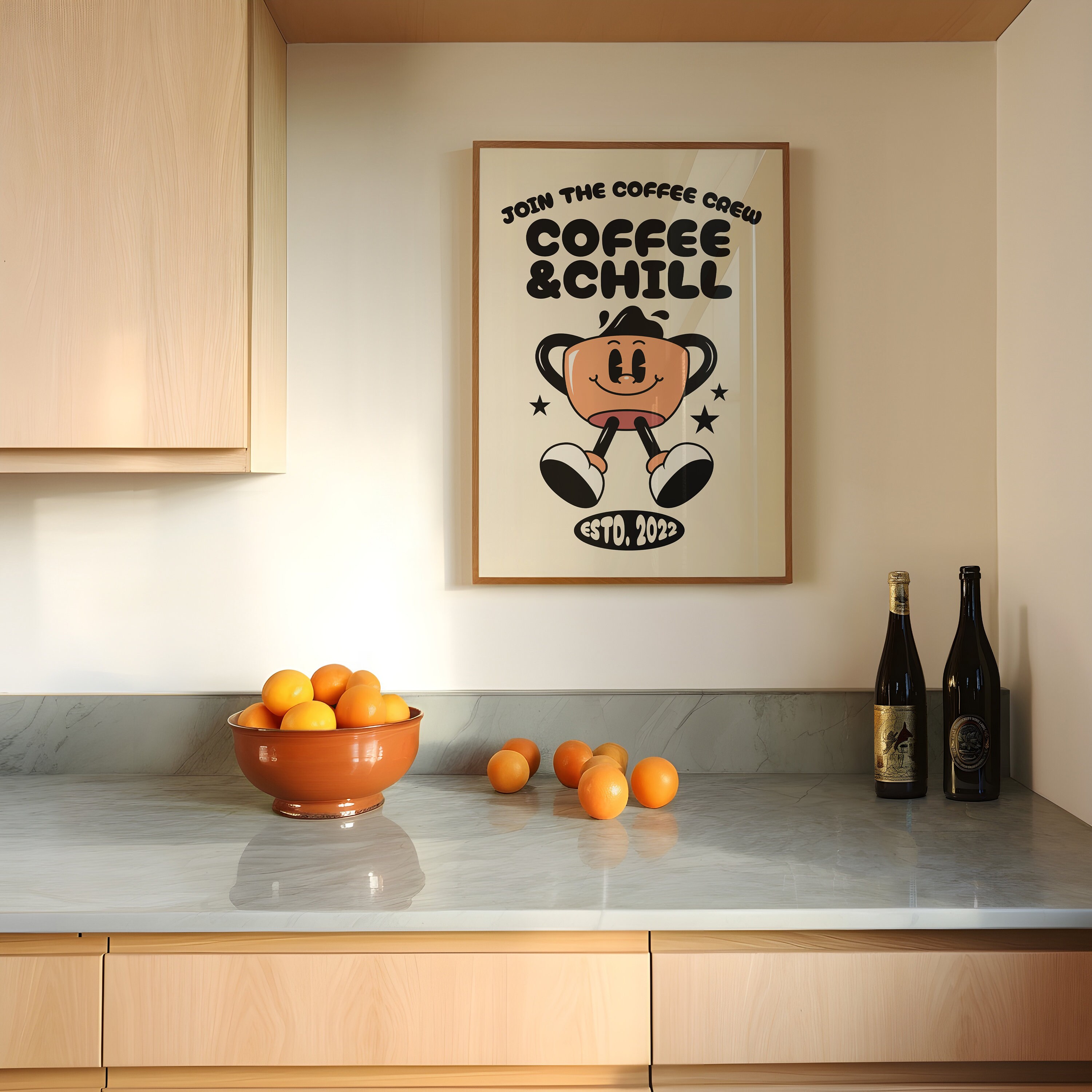 Coffee and Chill Retro Mascot Character Kitchen Print - Funky Retro ...