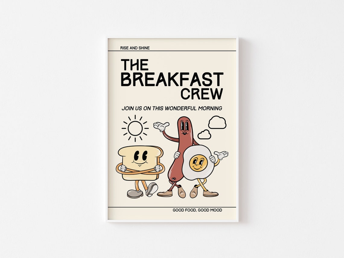 Breakfast Retro Characters Print Fun Kitchen Print Retro - Etsy UK