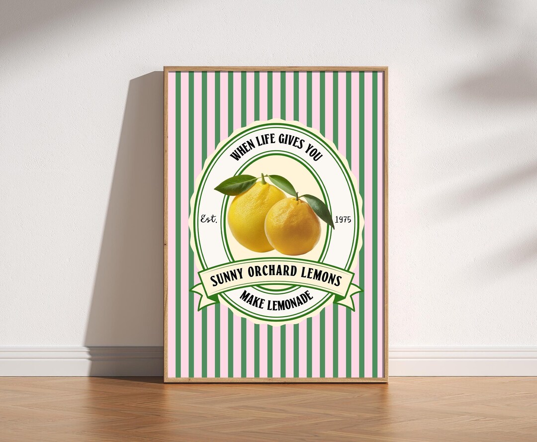 Retro Lemon Print: Fruit Farm Advertisement, Cafe Kitchen Decor - Etsy