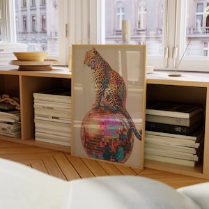 Leopard Sitting on A Disco Ball Print, Trendy Leopard Poster, Disco ...