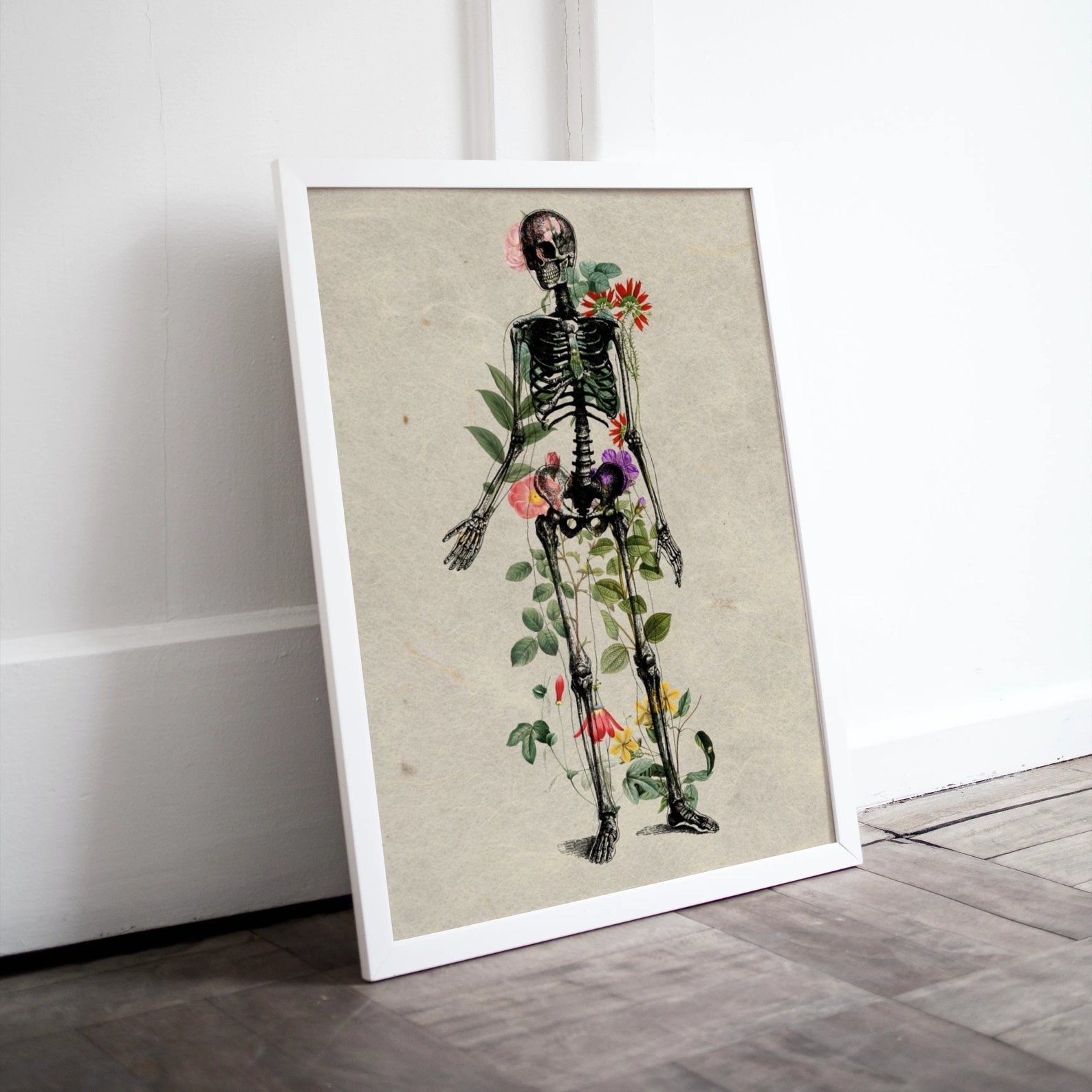 Antique Floral Human Anatomy Print Flowers Through Skeleton - Etsy
