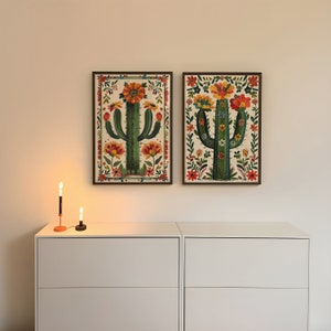 Mexican Cactus Set of 2 Prints, Colourful Traditional Folk Mexican ...