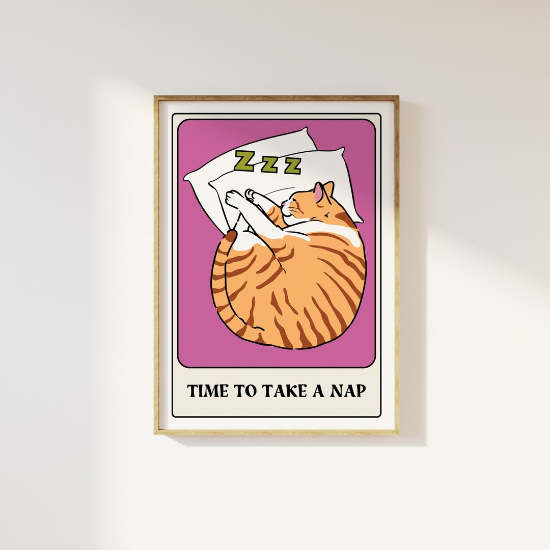 The Cat Nap Tarot Card Style Print - Time for A Nap, Funky Retro Home ...
