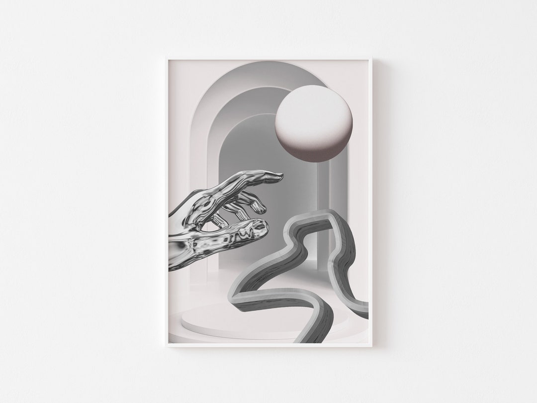 Surreal Postmodern 3D Silver Print - Fluid Holographic Hand, Arch ...