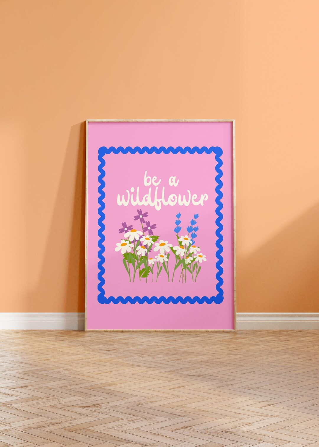 Be A Wildflower Funky Retro Print - Pink Blue Trendy Poster, 90s Funky ...
