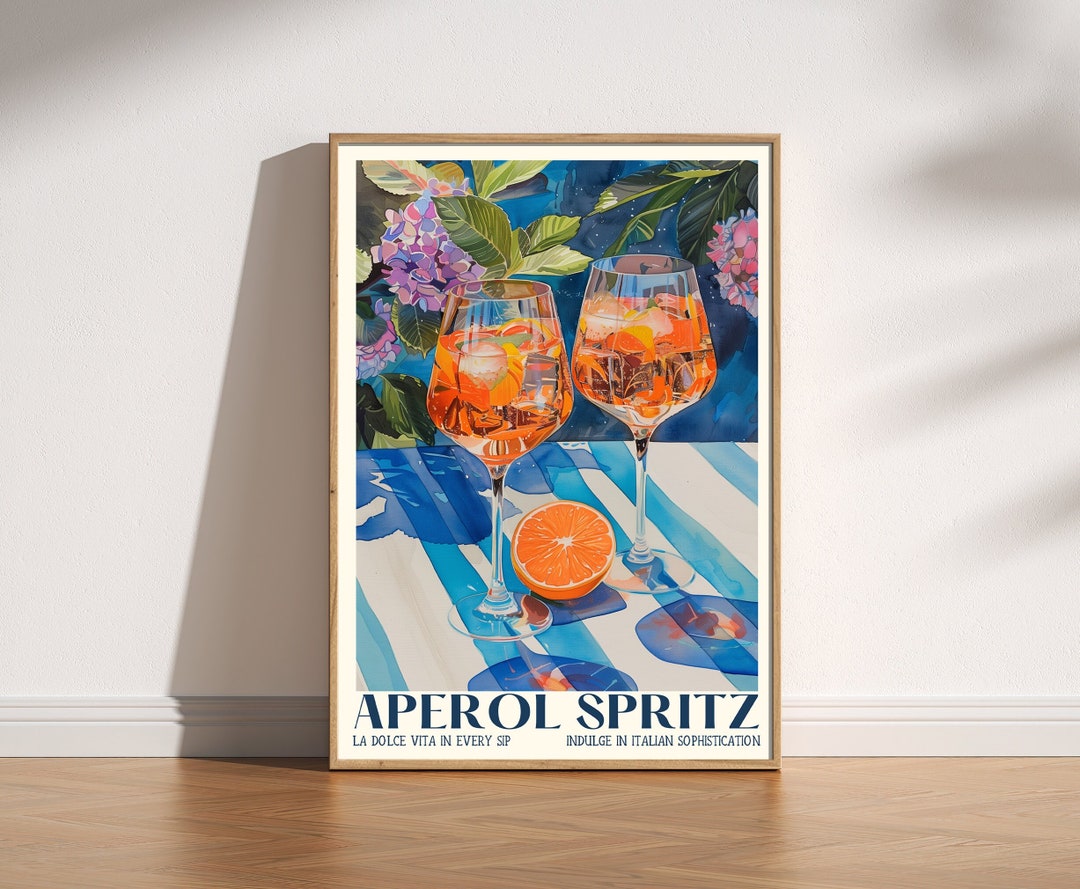 Aperol Spritz Print, Retro Italian Travel Cocktail Print, Kitchen ...