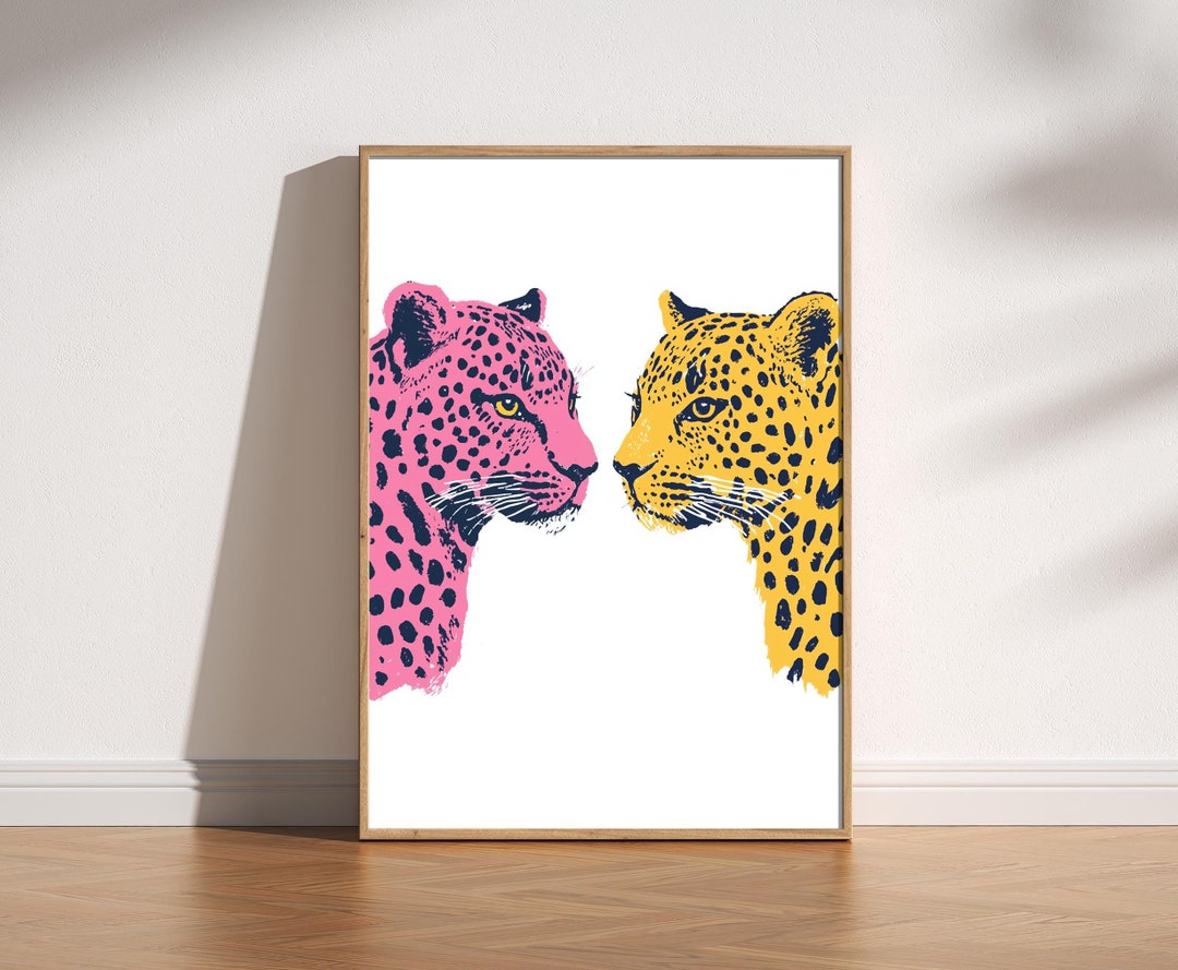 Cool Retro Leopard Print, Yellow and Pink Bold Colourful Art, Retro ...