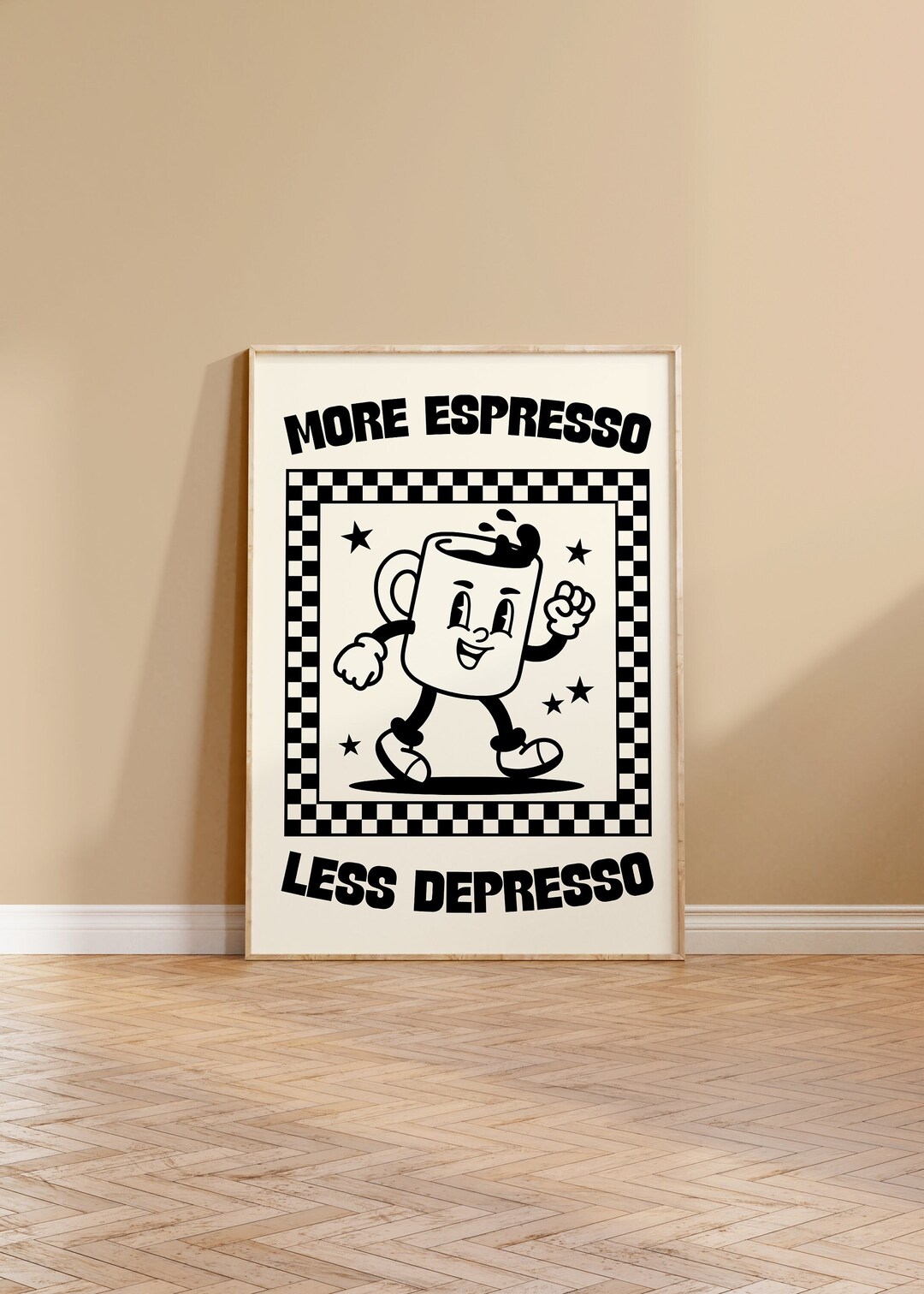 More Espresso Less Depresso Retro Wall Art Print - Retro Character ...