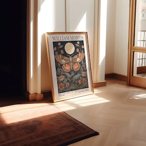 William Morris Style Botanical Moth and Moon Print - Cotton Prints ...