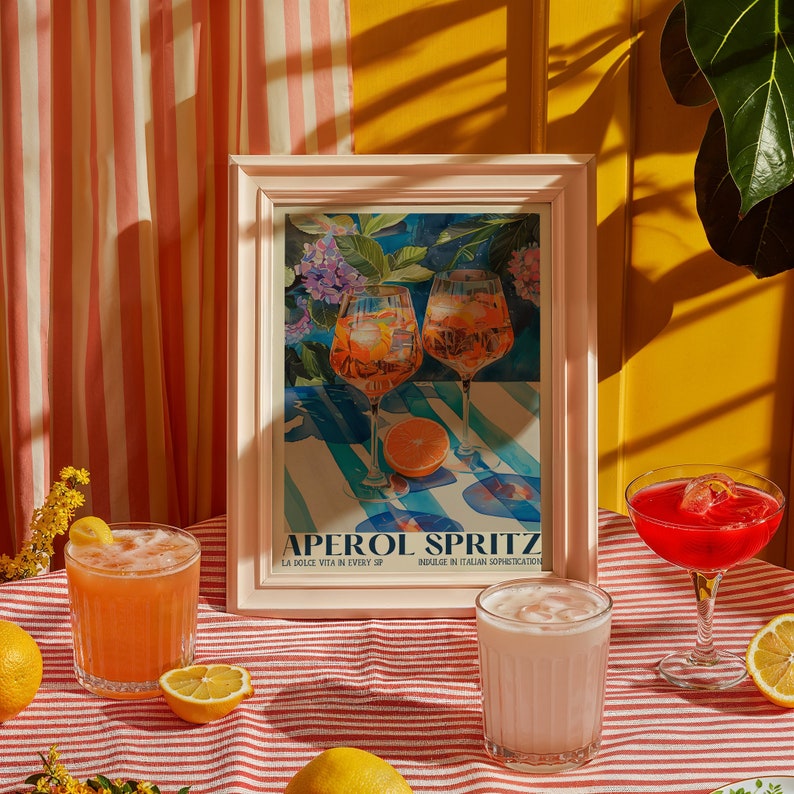 Aperol Spritz Print, Retro Italian Travel Cocktail Print, Kitchen ...