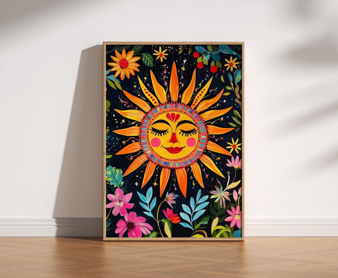Mexican Sun Art Print: Colorful Folk El Sol Poster - Etsy