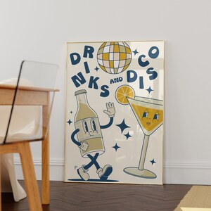 Drinks and Disco Retro Character Disco Ball and Cocktail Print - Retro ...