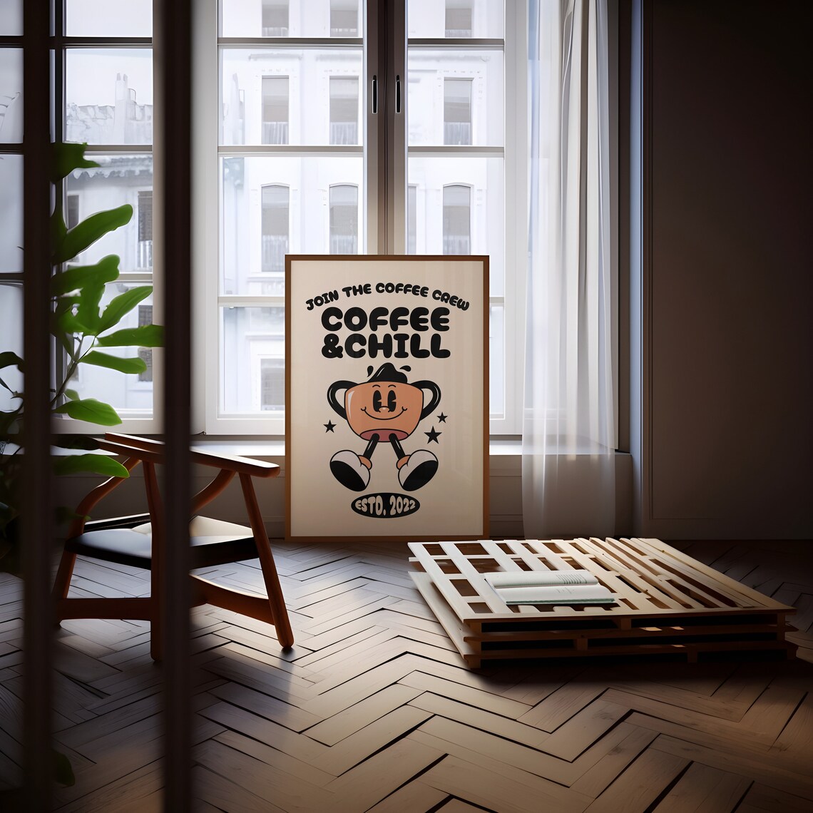 Coffee and Chill Retro Mascot Character Kitchen Print - Funky Retro ...
