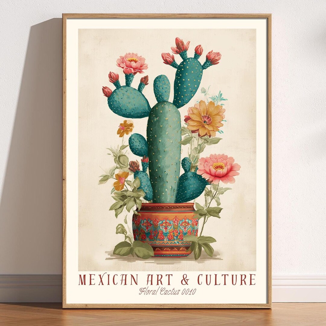 Mexican Cactus Art Print: Vintage Folk Art Botanical Decor - Etsy