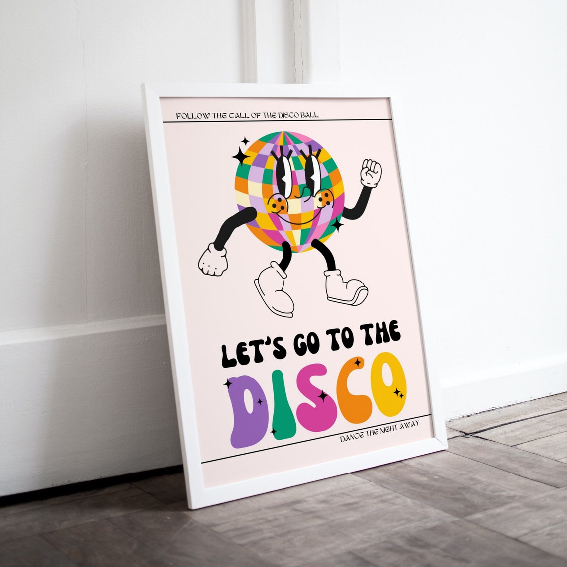 Retro Mascot Disco Print Let's Go to the Disco Cartoon - Etsy